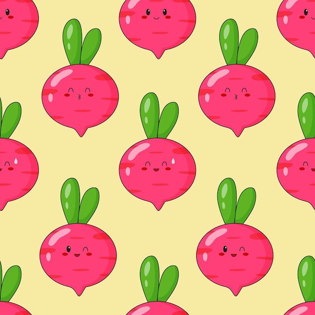 Premium Vector | Seamless pattern of cute kawaii radish. vegetable ... Premium Vector | Seamless pattern of cute kawaii radish. vegetable ...