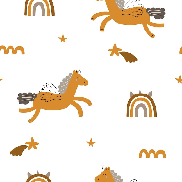 Premium Vector Seamless Pattern Of Cute Unicorns In Boho Style Vector
