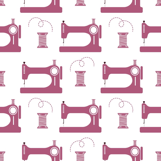 Premium Vector Seamless Pattern Sewing Machines And Spools Of