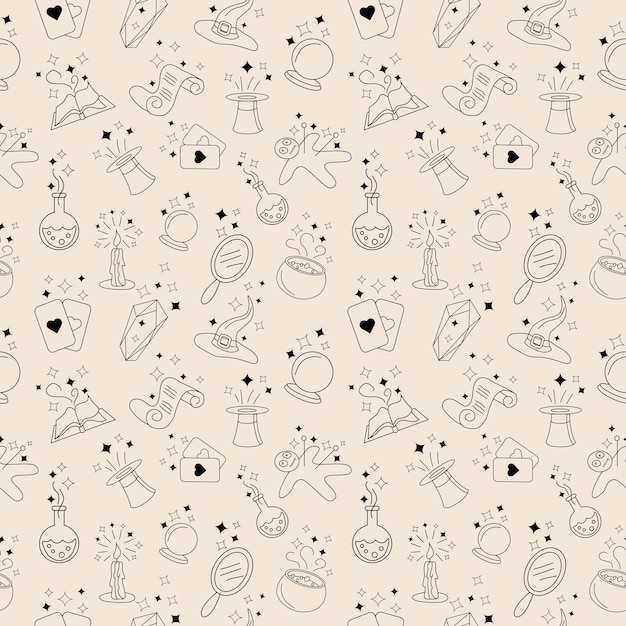 Premium Vector | Seamless pattern with magic icons. vector Premium Vector | Seamless pattern with magic icons. vector