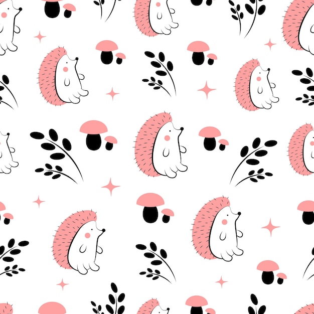 Premium Vector | Seamless pattern with mushrooms and hedgehogs Premium Vector | Seamless pattern with mushrooms and hedgehogs