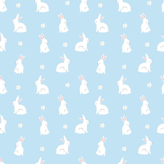 Premium Vector Seamless Pattern With Rabbit Cartoons And Daisy Flower