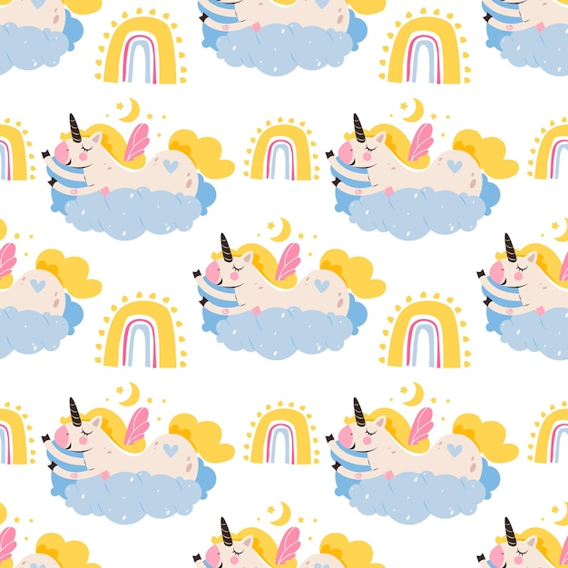 Premium Vector Seamless Patterns With Cute Magical With A Sleeping