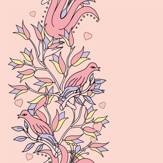 Premium Vector | Seamless vector flower birds design pattern Premium Vector | Seamless vector flower birds design pattern