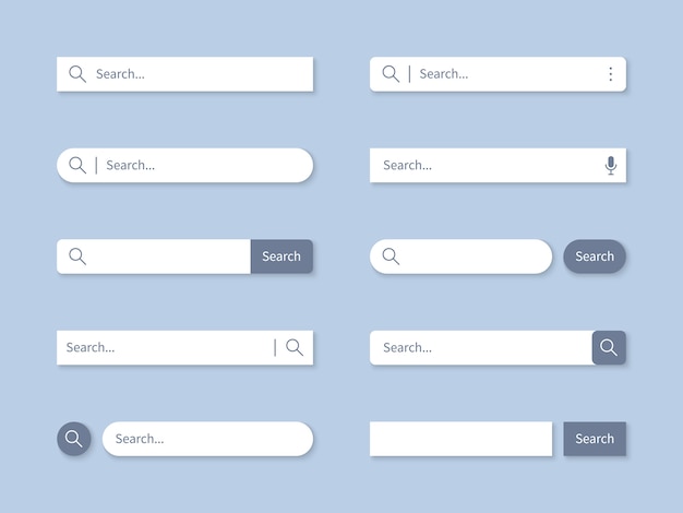 검색 창 인터넷 필드 그림자가있는 웹 사이트 Ui 바 및 텍스트 웹 양식 템플릿의 버튼 컴퓨터 주소 기호가있는 빈 온라인 검색 엔진 상자 검색 프리미엄 벡터
