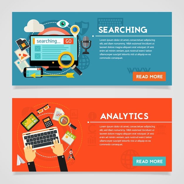 Premium Vector | Searching and Analytics concept banner Premium Vector | Searching and Analytics concept banner