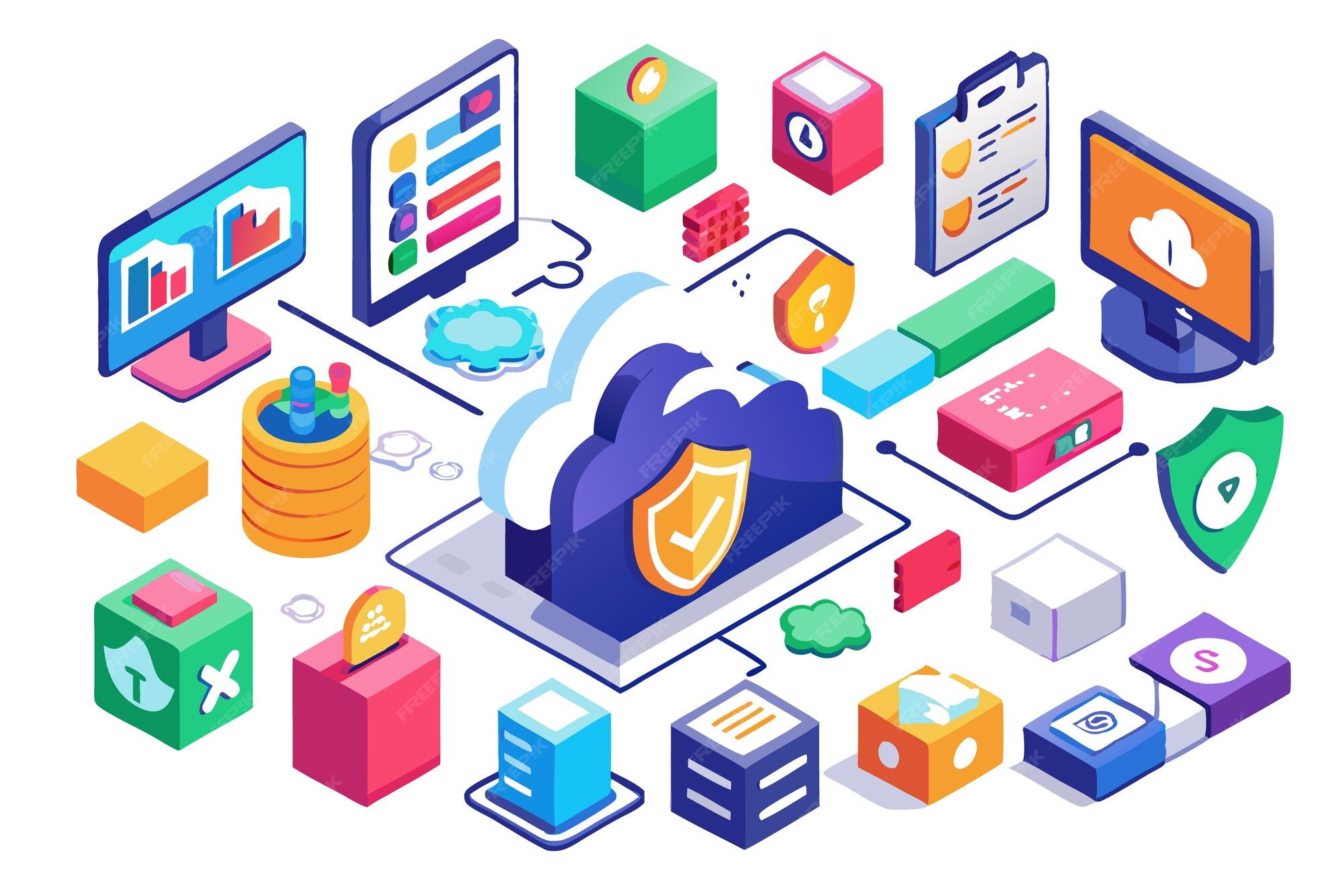 Secure Cloud Computing Network With Multiple Devices And Data Premium Ai Generated Vector