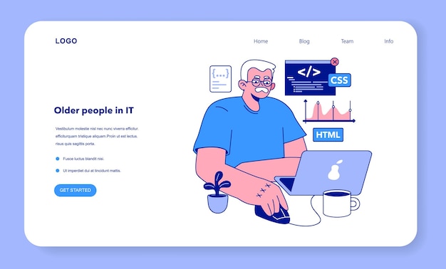 Premium Vector Senior Developer Oldman Programming And Coding Developing