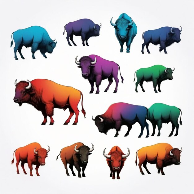 A Series Of Buffalos With Different Colors And Colors Premium Ai Generated Vector