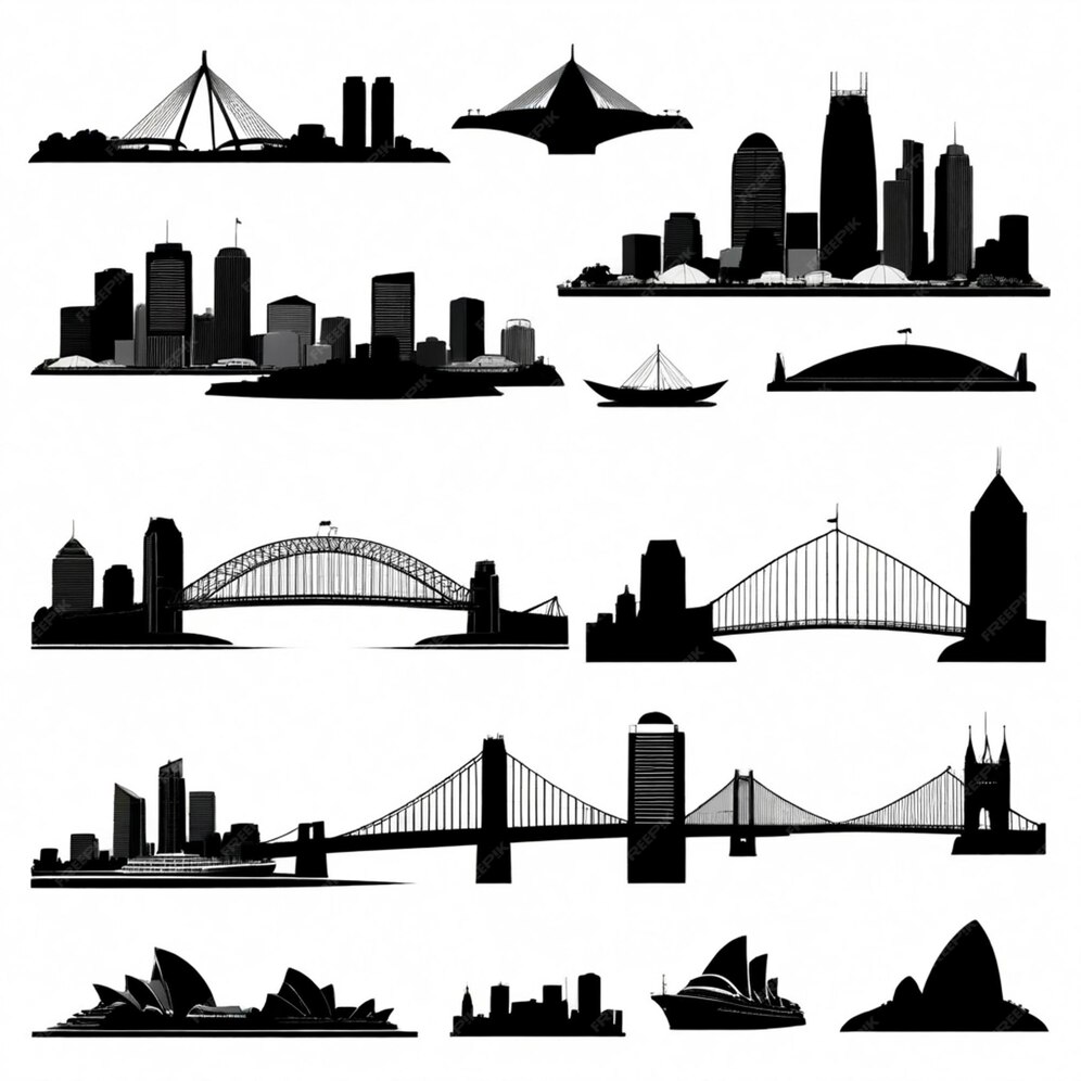 Premium Vector | A series of different images of the city skyline Premium Vector | A series of different images of the city skyline