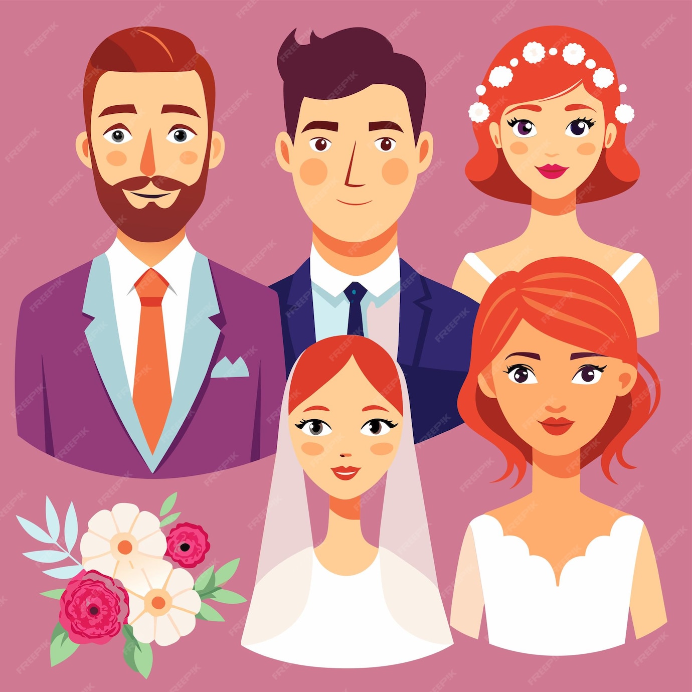 Premium Vector | A series of images of a wedding and a bride and groom Premium Vector | A series of images of a wedding and a bride and groom