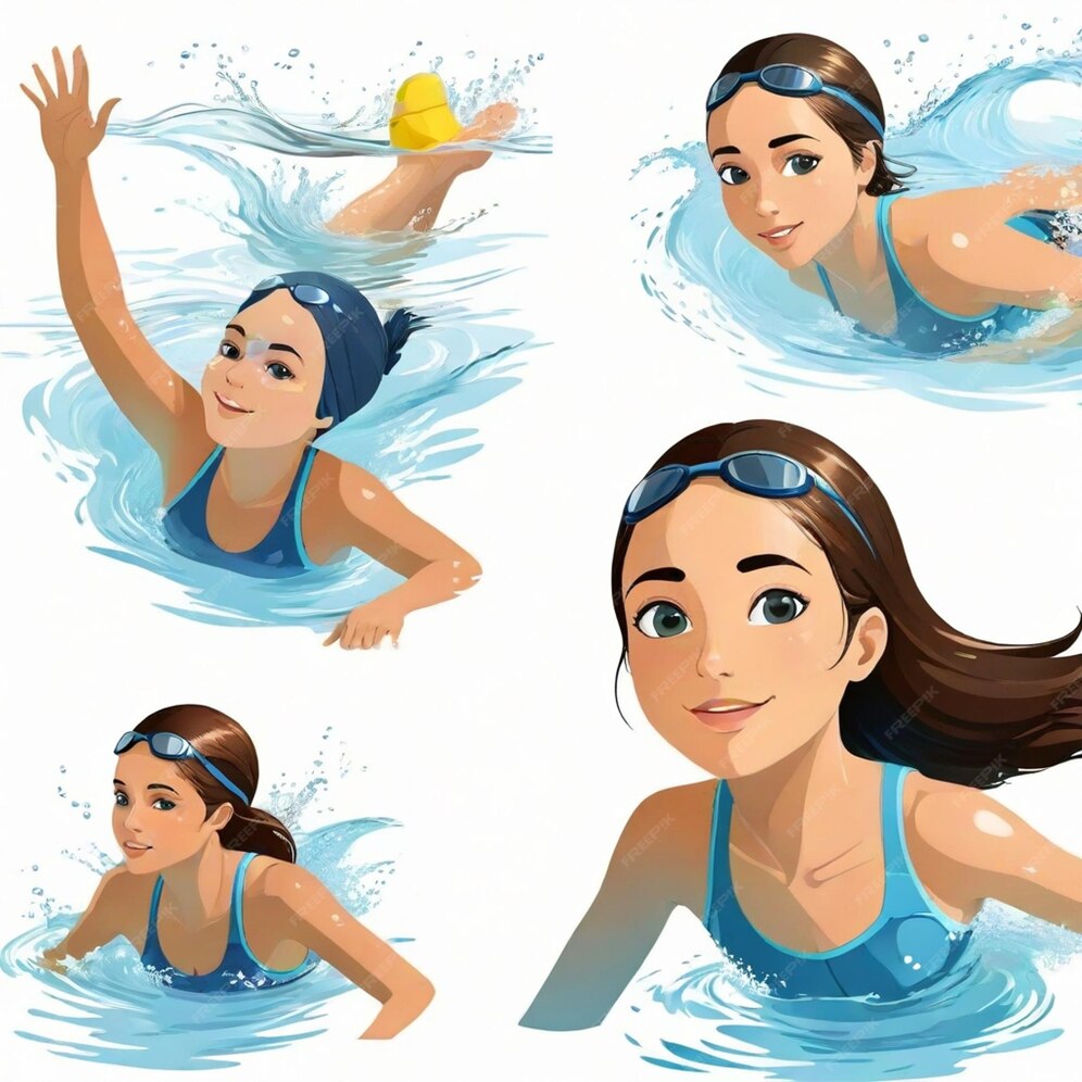 A series of pictures of a girl swimming in the water | Premium AI ... A series of pictures of a girl swimming in the water | Premium AI ...