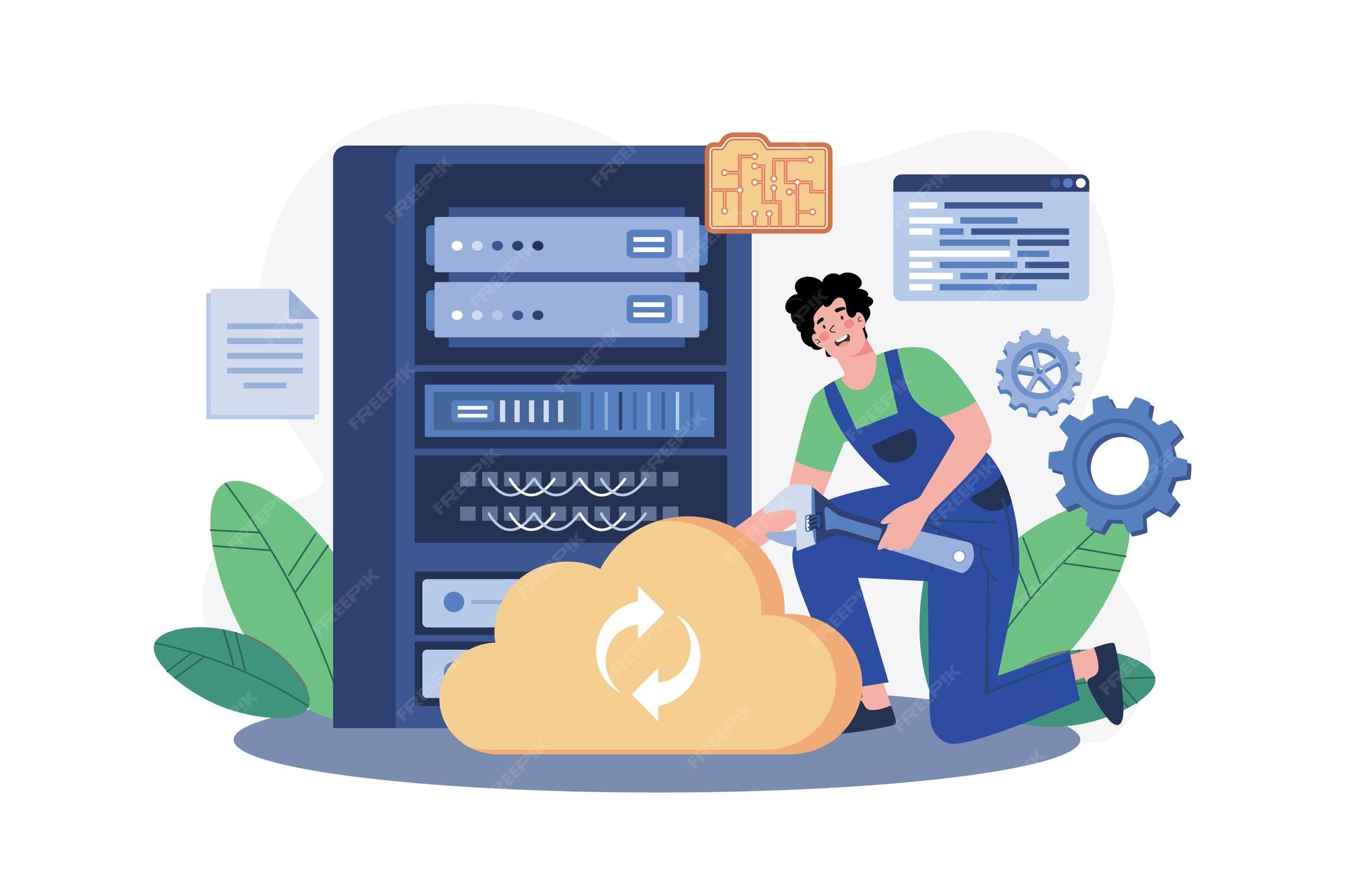 Premium Vector | Server maintenance illustration concept Premium Vector | Server maintenance illustration concept