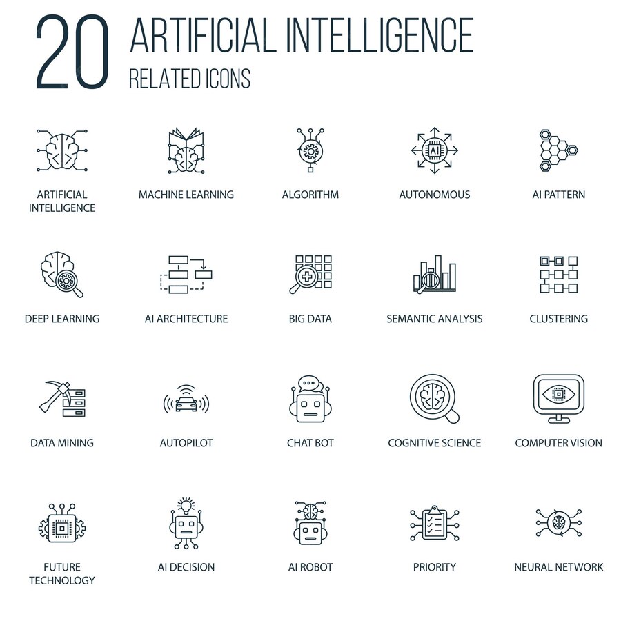 Premium Vector | Set of 20 Artificial Intelligence Related line Icons ...