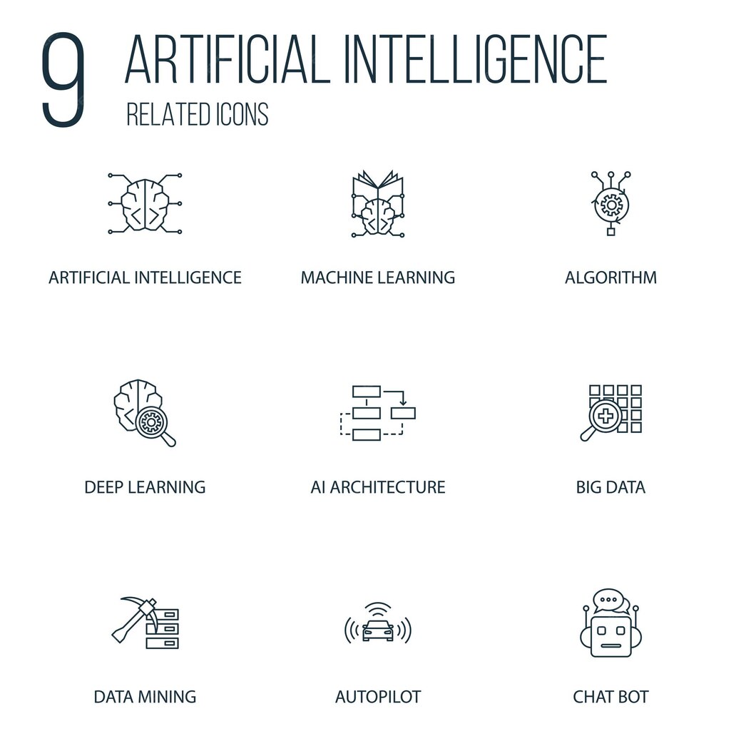 Premium Vector | Set of 9 Artificial Intelligence Related line Icons ...