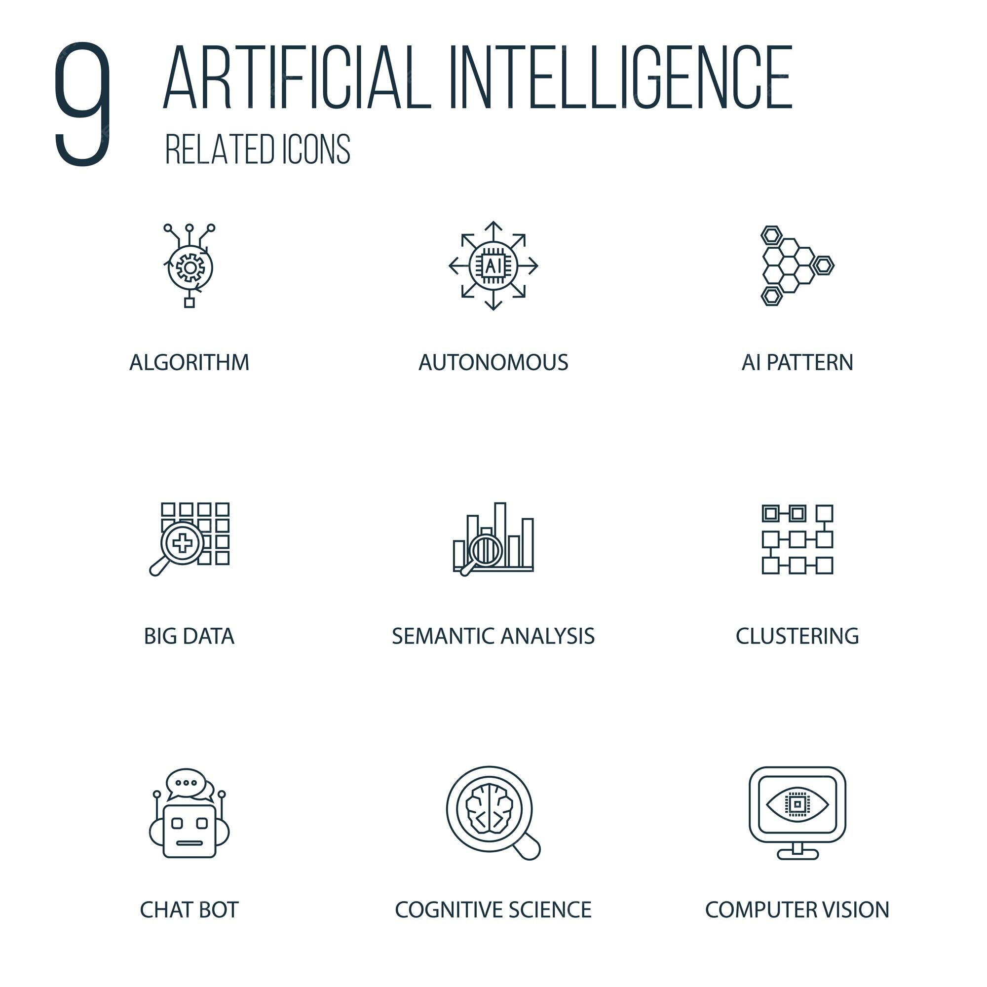 Premium Vector | Set of 9 Artificial Intelligence Related line Icons ...