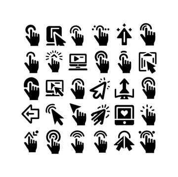 Set of arrow web cursors Set computer pointer click icon clicking arrows or hands cursors ...