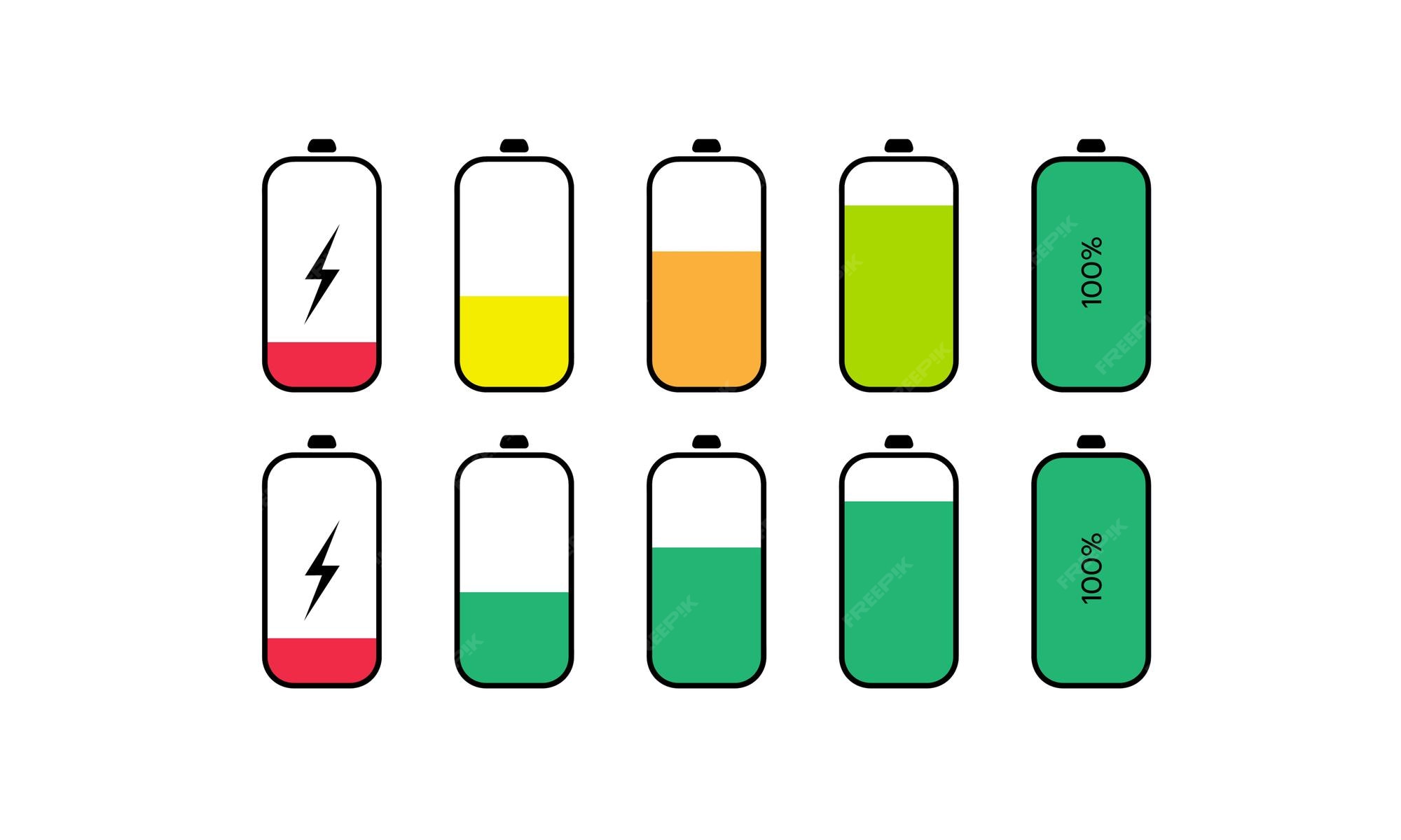 Premium Vector | Set of battery charge level indicators, Battery ... Premium Vector | Set of battery charge level indicators, Battery ...