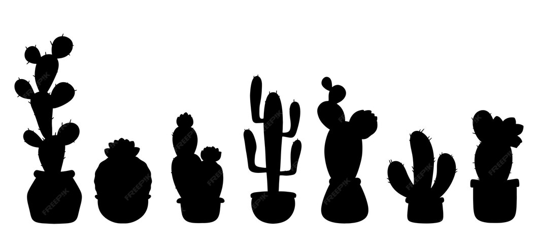 Premium Vector | Set of black cactus silhouettes in pots Premium Vector | Set of black cactus silhouettes in pots
