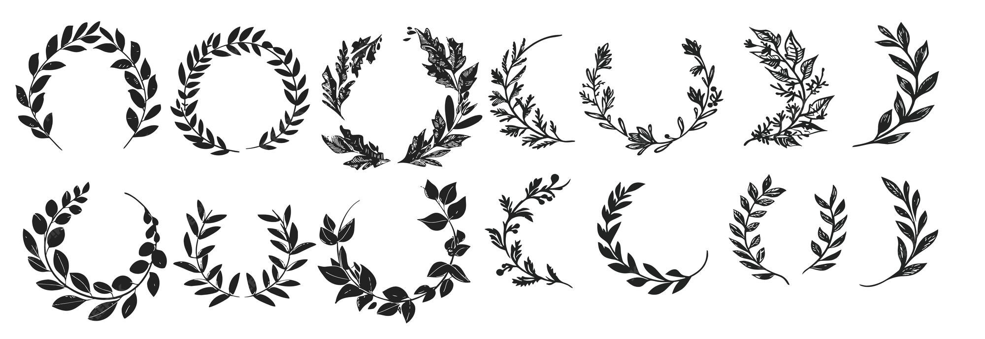 Premium Vector | Set of black laurels frames branches Premium Vector | Set of black laurels frames branches