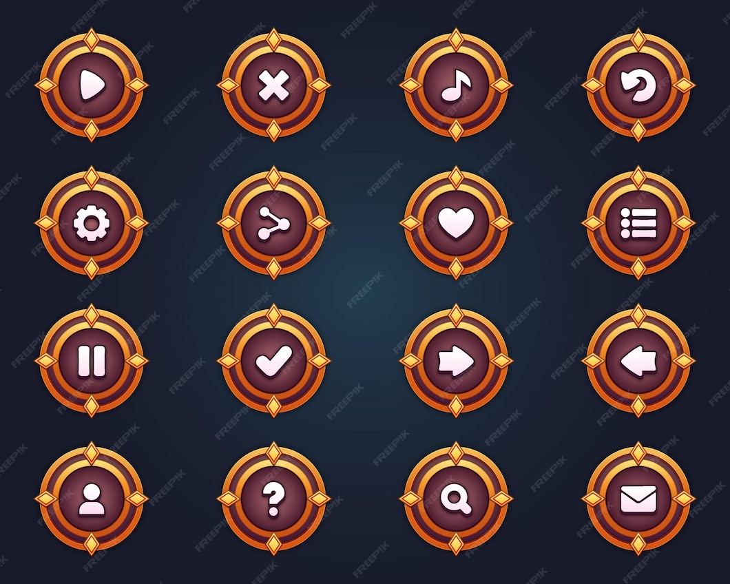 Premium Vector | Set of brown buttons for mobile games game interface ...