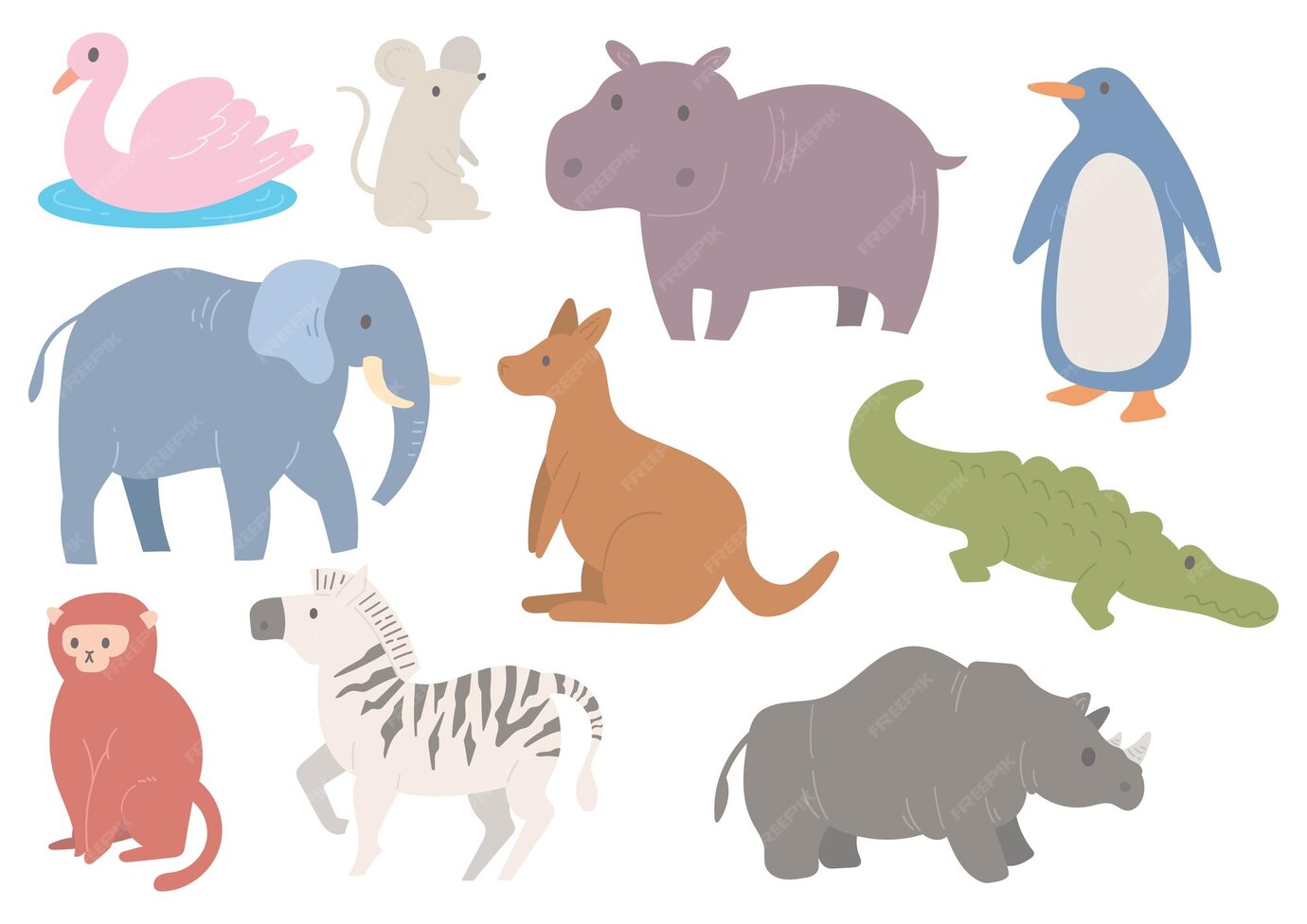 Premium Vector | Set of cartoon animals in flat style illustration Premium Vector | Set of cartoon animals in flat style illustration