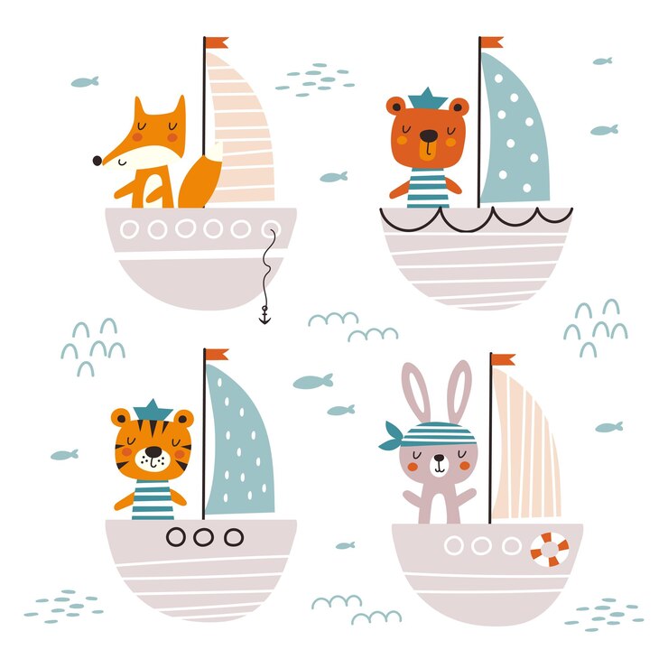 Premium Vector | Set cartoon animals traveling by ship vector illustration Premium Vector | Set cartoon animals traveling by ship vector illustration