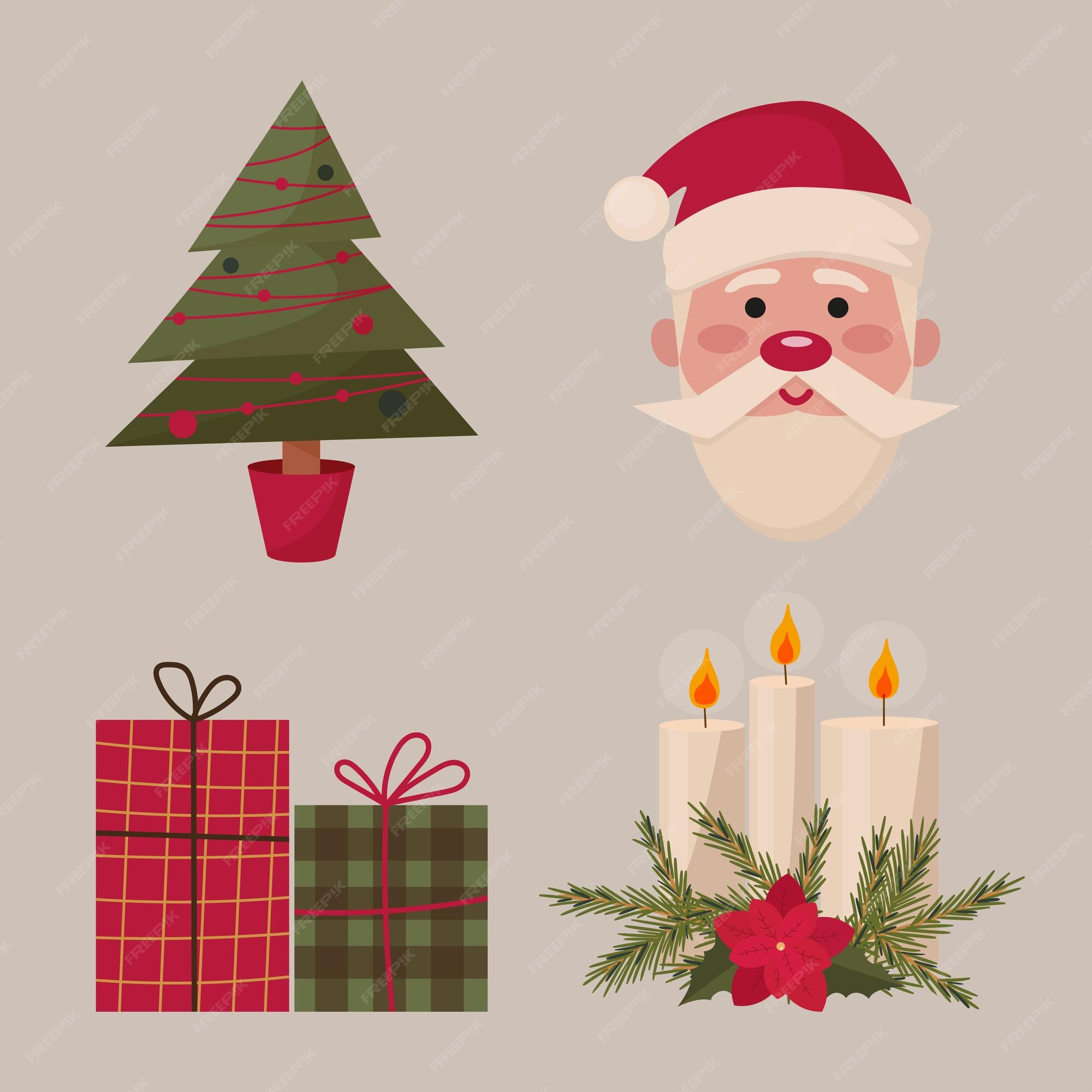 Premium Vector Set Of Christmas Elements Santa Claus Christmas Tree