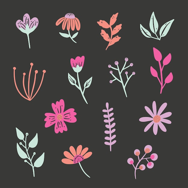 Premium Vector | Set of colorful hand drawn floral elements Premium Vector | Set of colorful hand drawn floral elements