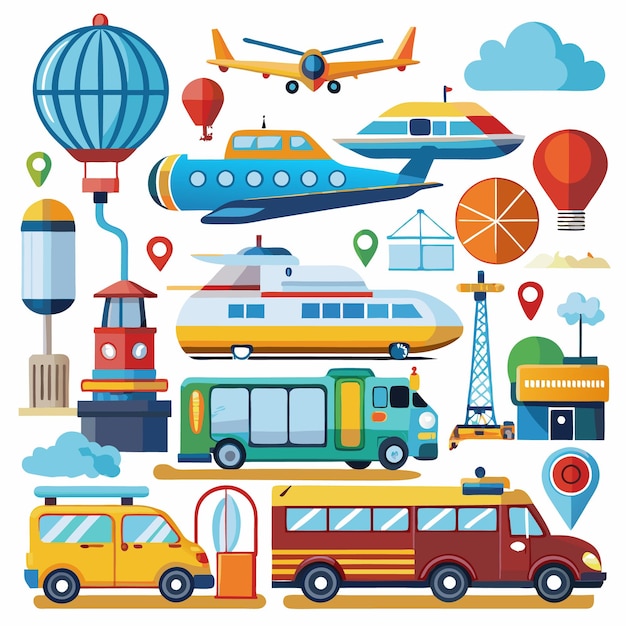 Set of colorful transport icons in cartoon style | Premium AI-generated ... Set of colorful transport icons in cartoon style | Premium AI-generated ...