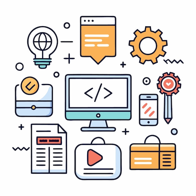 Set of colorful web development icons | Premium AI-generated vector Set of colorful web development icons | Premium AI-generated vector