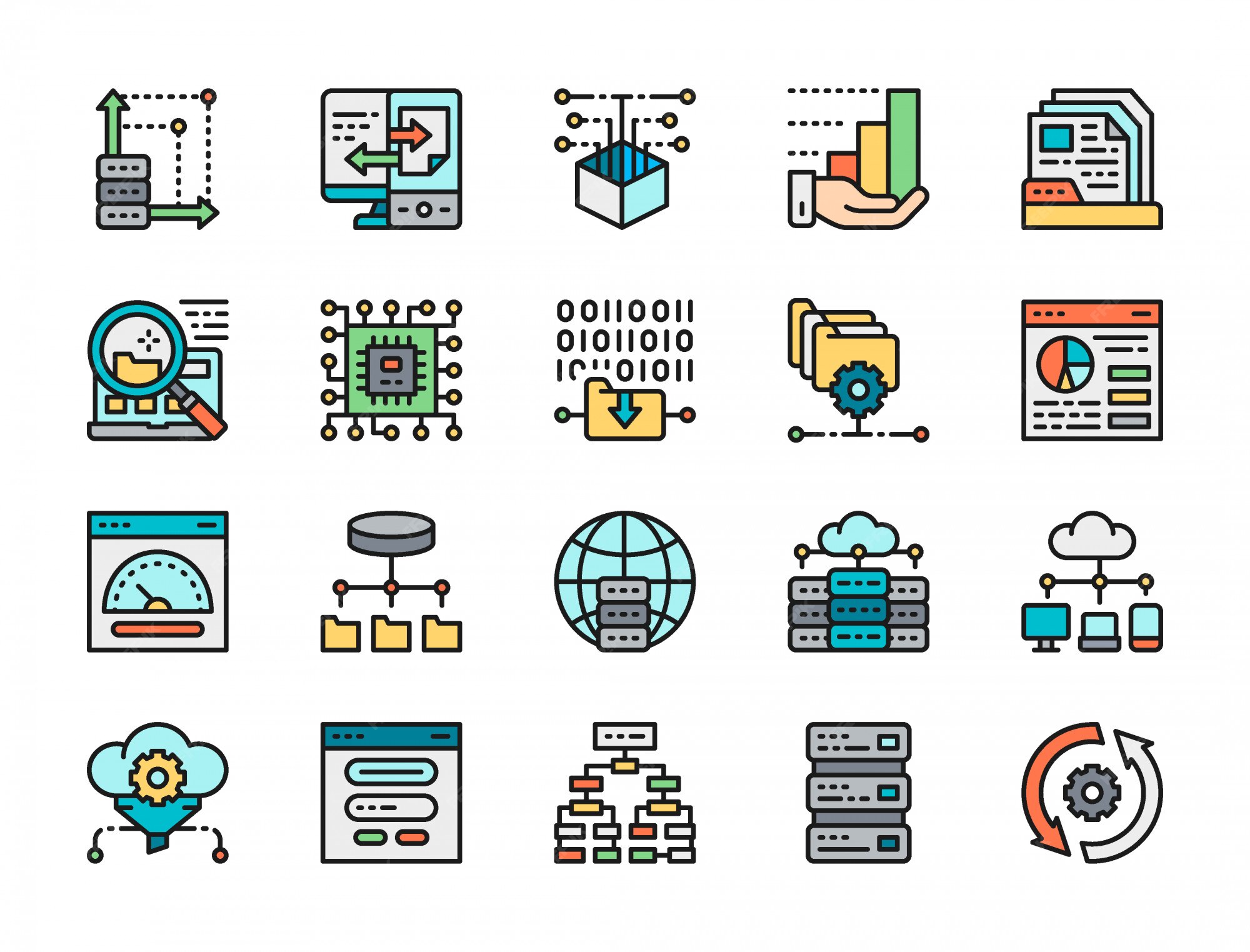 Premium Vector Set Of Data Analysis Color Line Icons Hosting Program Algorithm Database