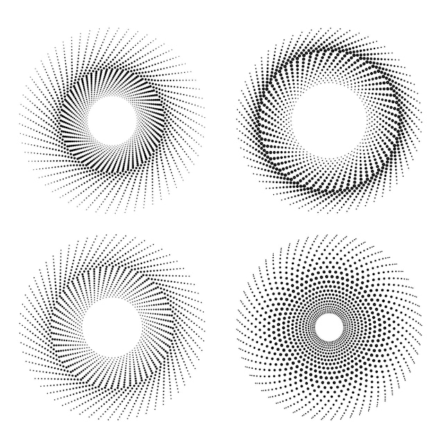 디자인 요소 기호 설정 흰색 배경에 편집 가능한 하프톤 프레임 점 원 패턴 벡터 그림 검정 임의 점이 있는 10 프레임 라운드 테두리 하프톤 원 점 텍스트를 사용하는 아이콘