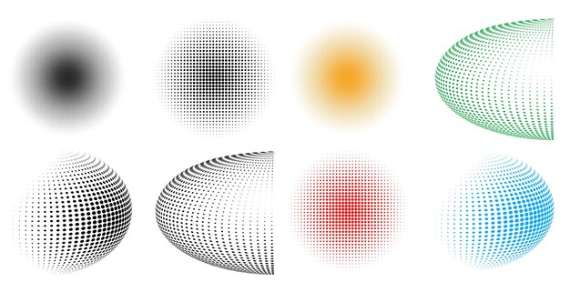 디자인 요소 기호 설정 흰색 배경에 편집 가능한 하프톤 프레임 점 원 패턴 벡터 그림 검정 임의 점이 있는 10 프레임 라운드 테두리 하프톤 원 점 텍스트를 사용하는 아이콘