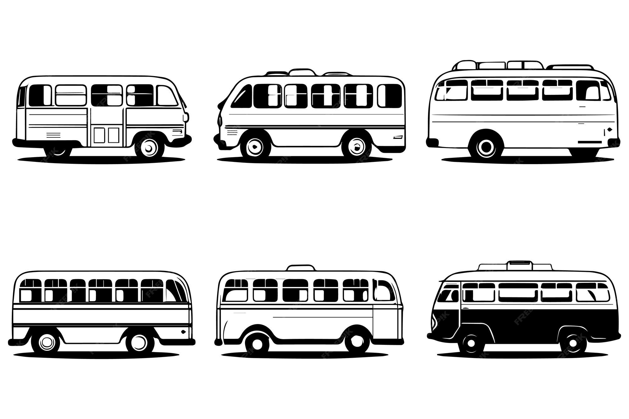 Set of different silhouettes school buses isolated on white background ... Set of different silhouettes school buses isolated on white background ...