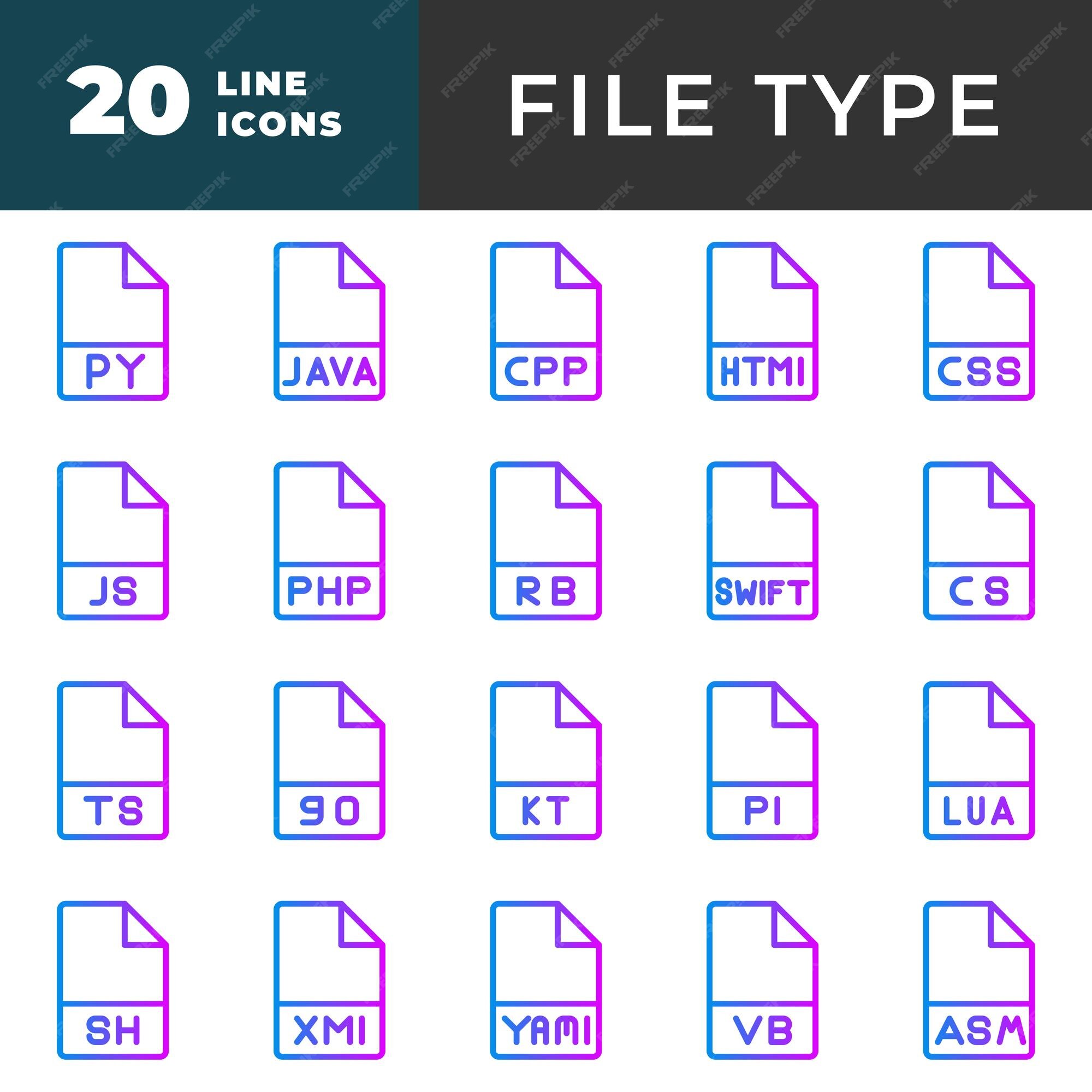 Premium Vector Set File Type Document Programming Extension Icon Symbol With Gradient Outline