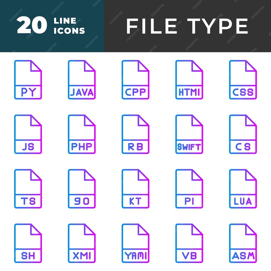 Premium Vector Set File Type Document Programming Extension Icon Symbol With Gradient Outline