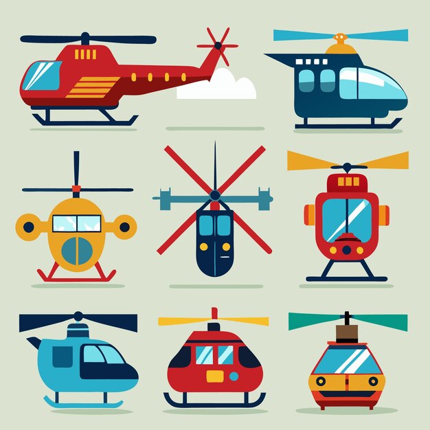 Premium Vector | Set of flat design helicopters Premium Vector | Set of flat design helicopters