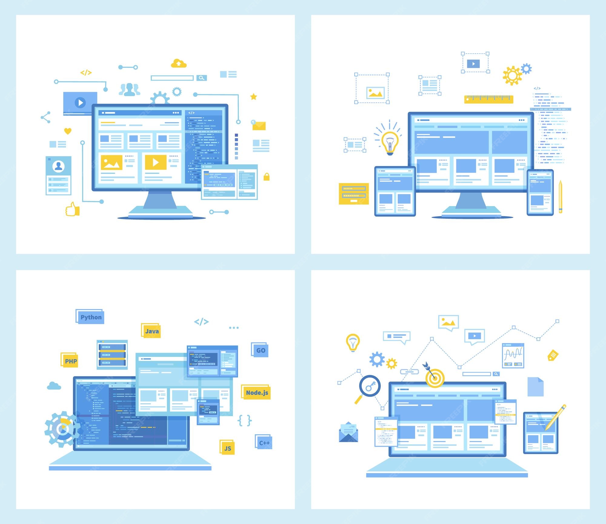 Premium Vector | Set of flat vector illustrations for Web development ...