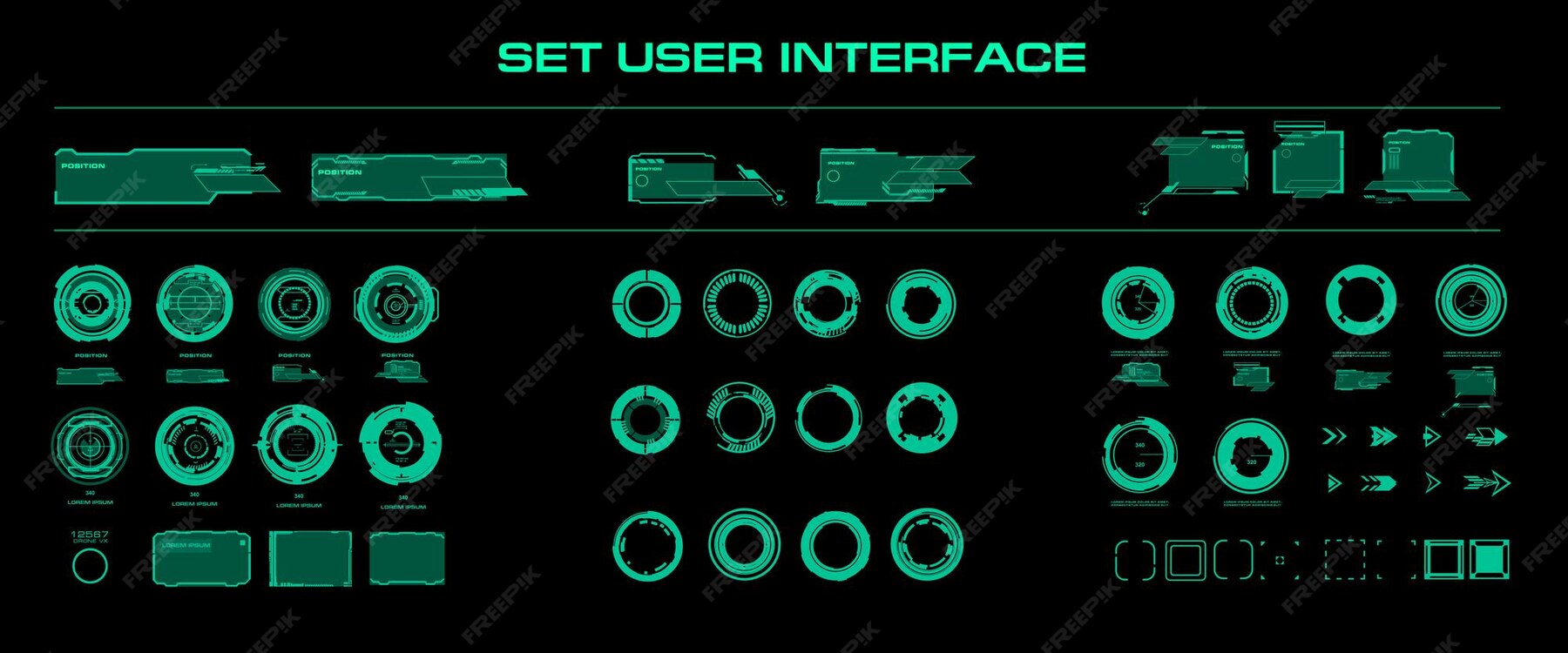 Premium Vector | Set futuristic circles frames and hud panels elements for digital user ...
