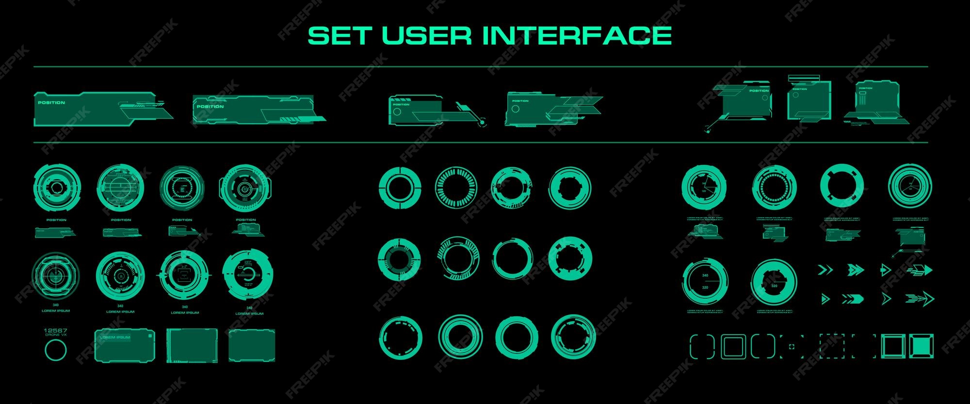 Premium Vector | Set futuristic circles frames and hud panels elements for digital user ...