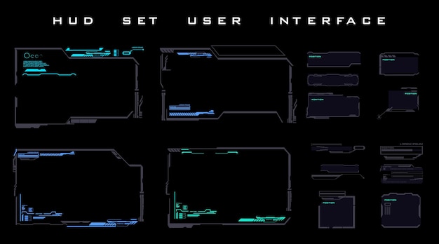 미래형 Hud 프레임 및 헤더 설정 Hud용 Ui Ux Ui Hud 사용자 인터페이스 요소 콜아웃 헤더 프레임 포인터 정보 및