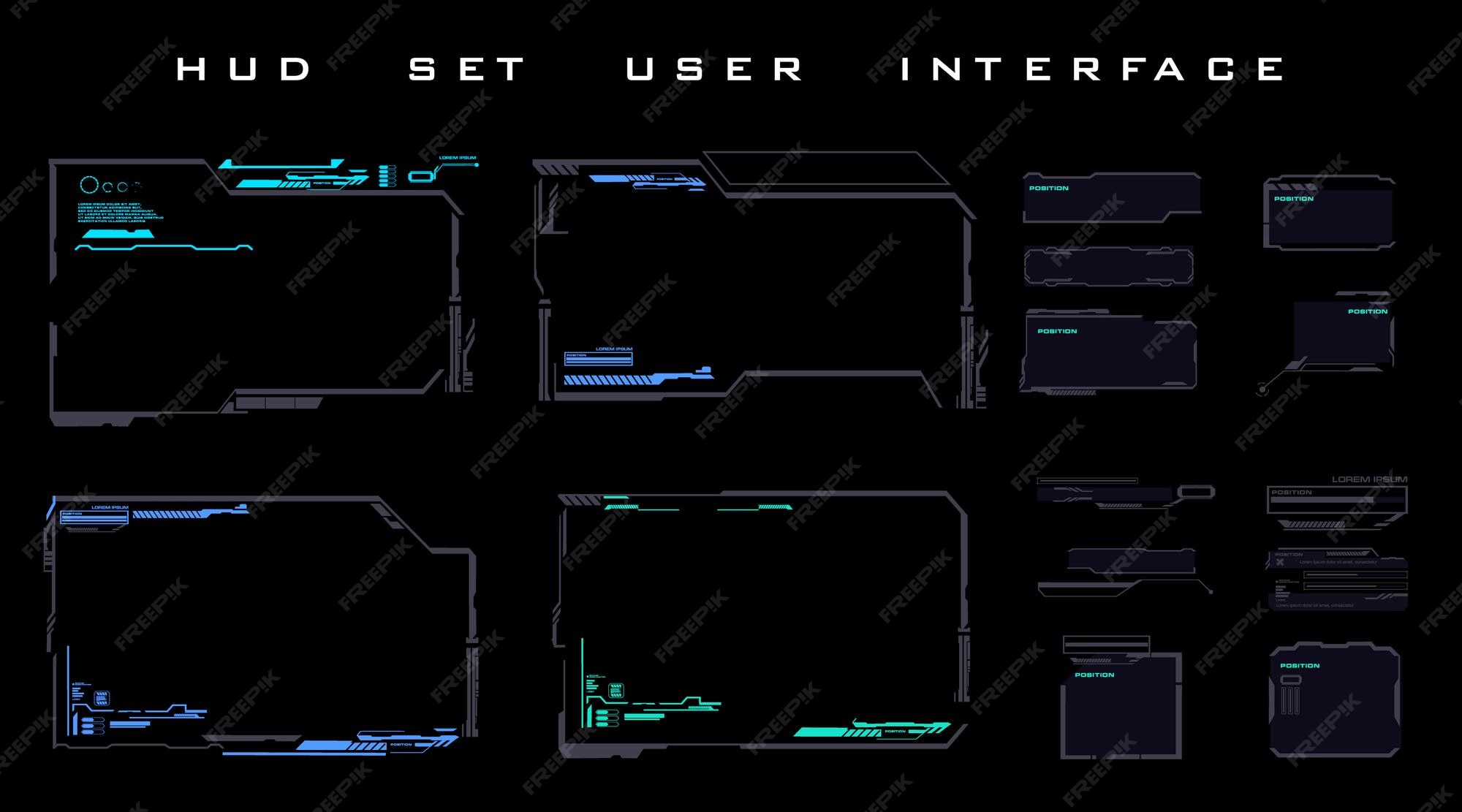 미래형 Hud 프레임 및 헤더 설정 Hud용 Ui Ux Ui Hud 사용자 인터페이스 요소 콜아웃 헤더 프레임 포인터 정보 및