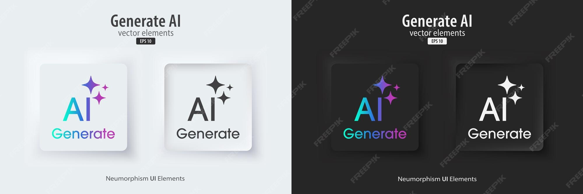 Premium Vector | Set of Generative AI in black and white neumorphism style Active and inactive ...