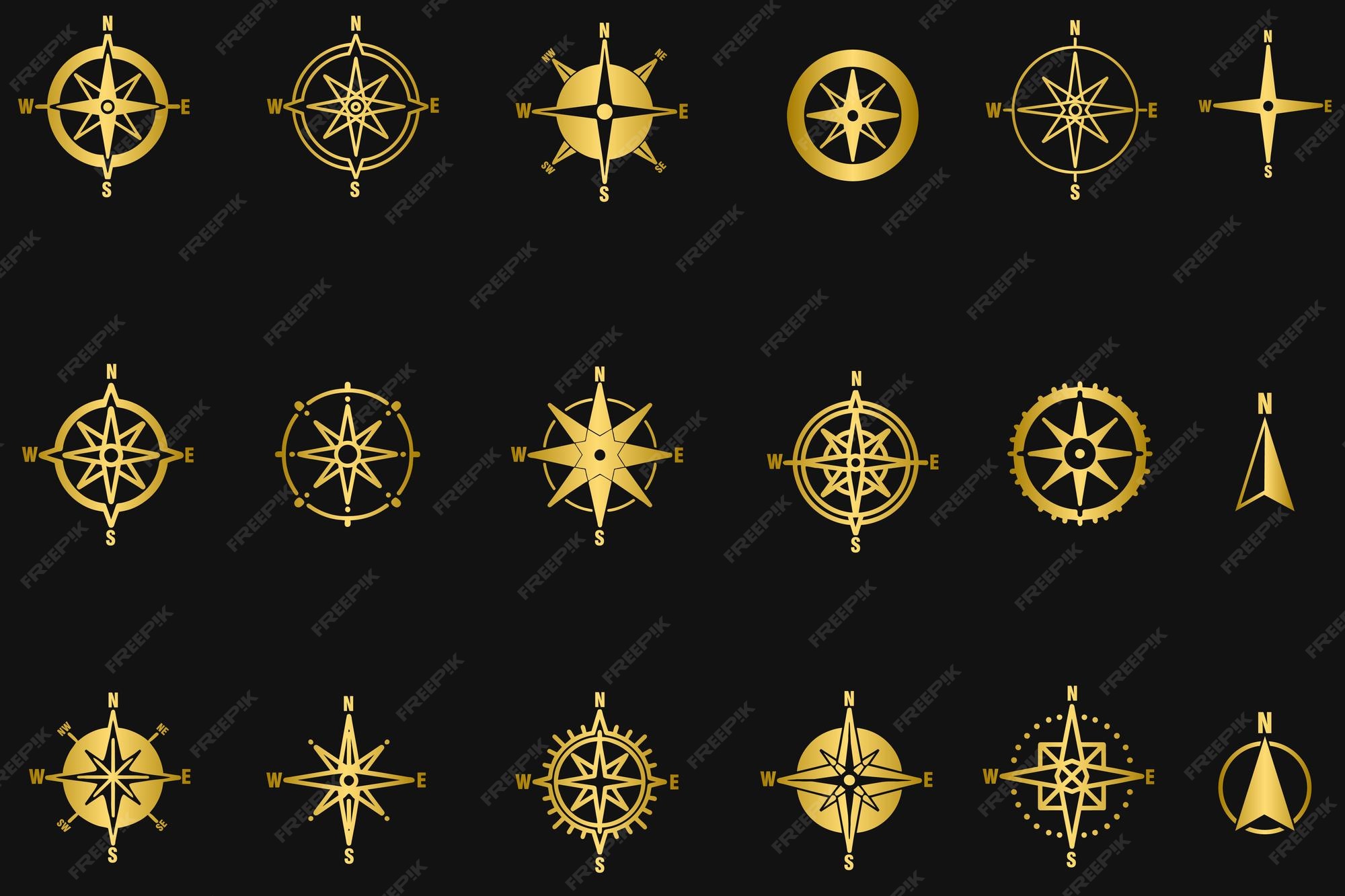 Premium Vector Set Of Golden Compass Rose Or Golden Wind Rose Collection Of Gold Compass Rose