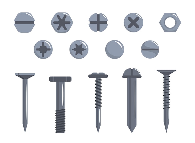 Premium Vector | Set of gray screws in cartoon style Vector ... Premium Vector | Set of gray screws in cartoon style Vector ...