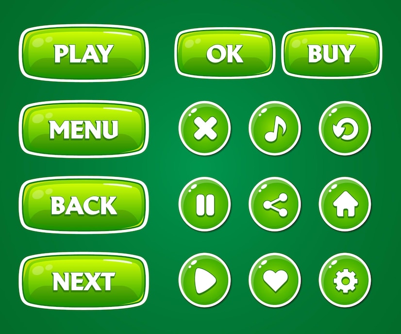 Premium Vector | Set of green buttons for mobile games.game green ... Premium Vector | Set of green buttons for mobile games.game green ...