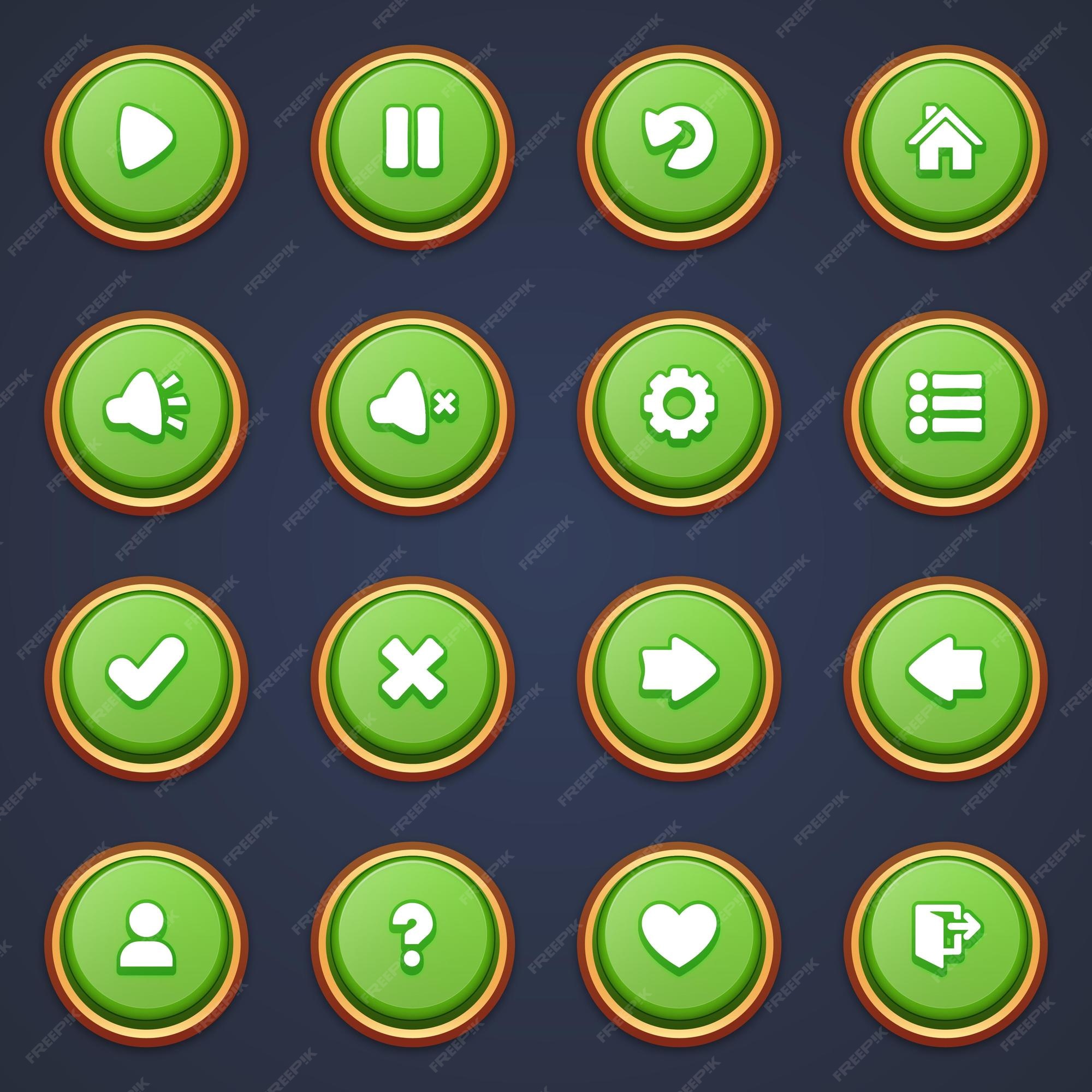 Premium Vector | Set of green buttons for mobile games game interface cartoon ui buttons set ...