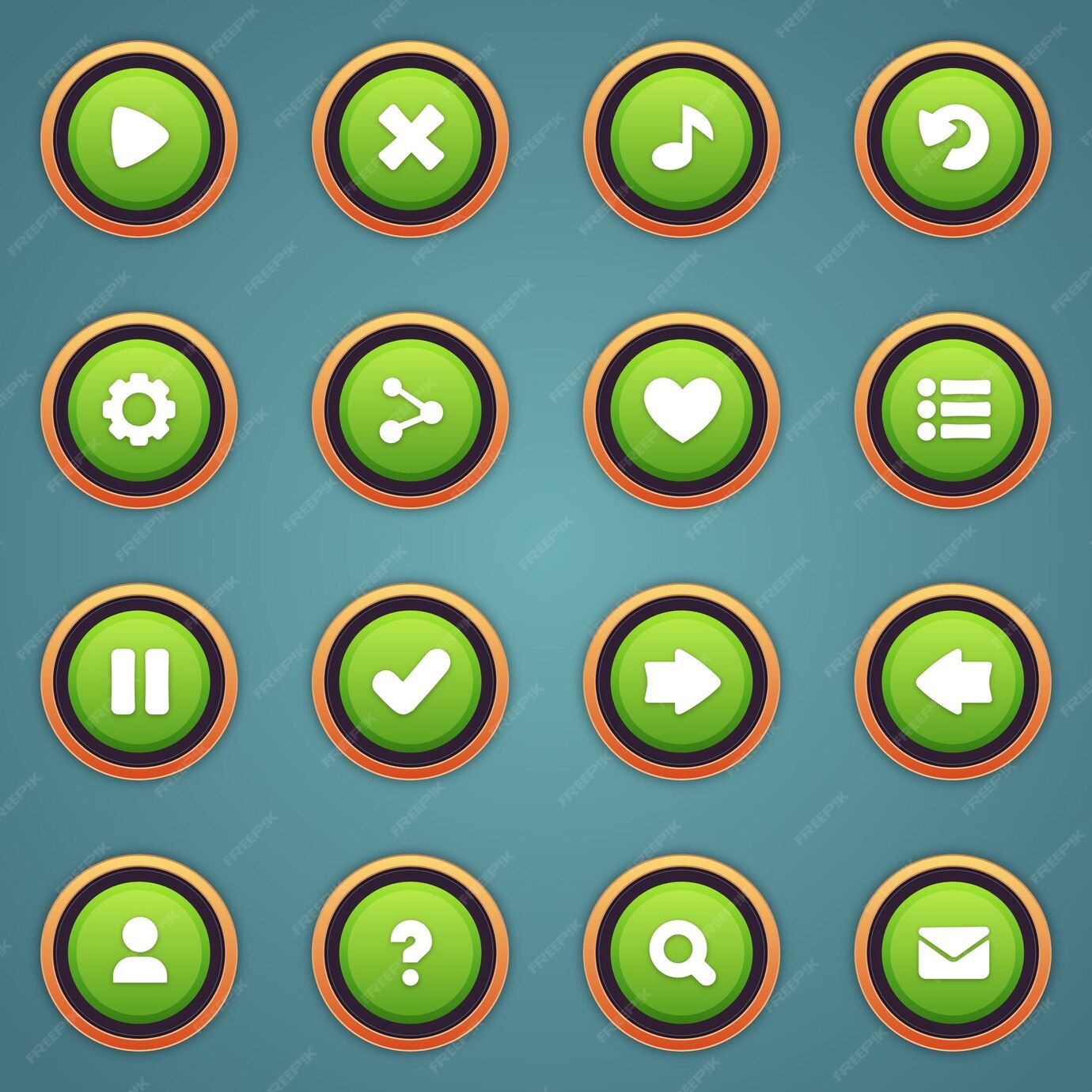 Premium Vector | Set of green buttons for mobile games game interface cartoon ui buttons set ...
