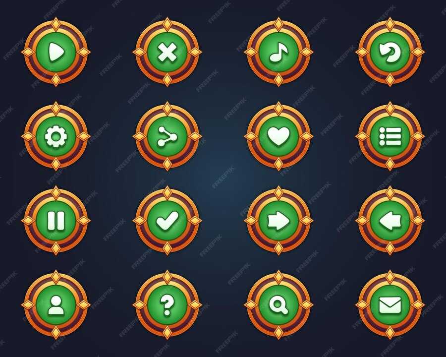 Premium Vector | Set of green buttons for mobile games game interface cartoon ui buttons set ...